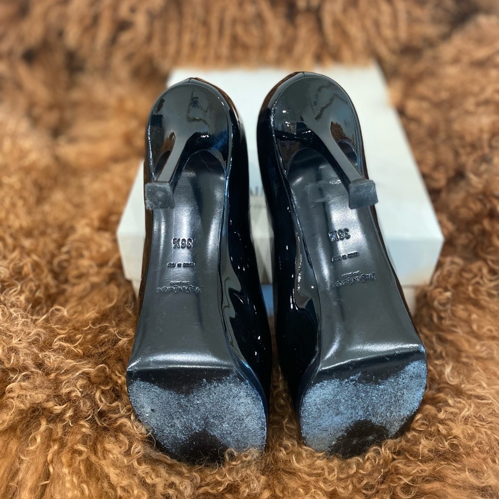 Ysl Black Patent Toe Platform Pumps. - Gem